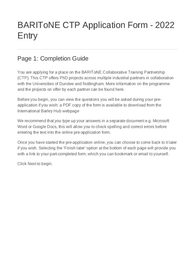 Fillable Online Entry BARIToNE CTP Application Form - 2022 ...