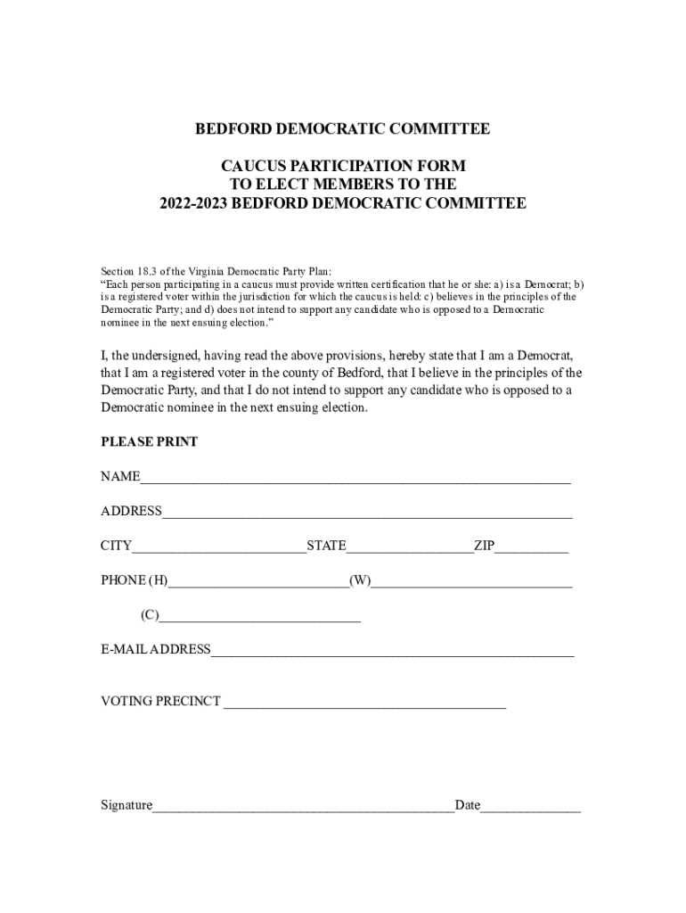 Fillable Online CAUCUS DECLARATION FORM DEMOCRATIC CAUCUS FOR CLERK OF ...