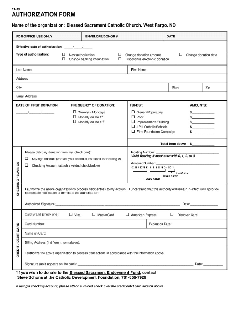 Fillable Online AUTHORIZATION FORM - Blessed Sacrament Catholic Church ...