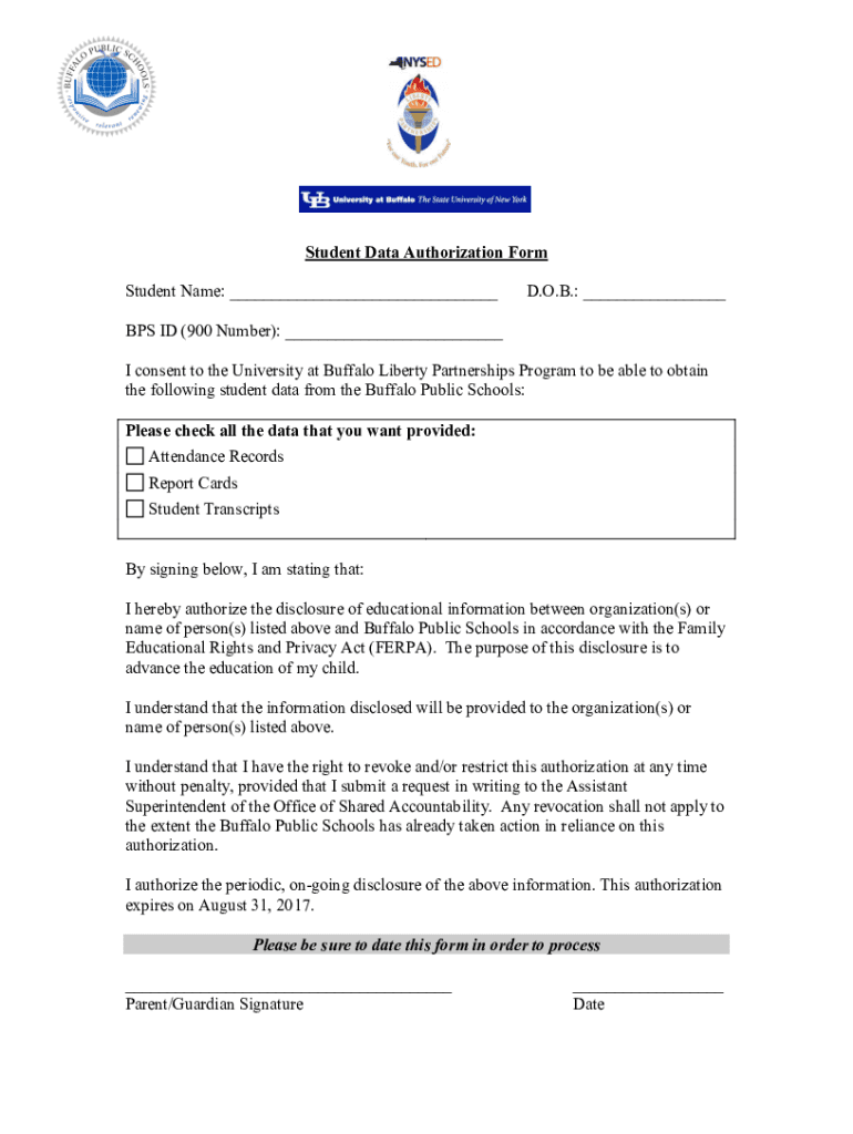Fillable Online FINAL Student Data Authorization Form.doc Fax Email ...