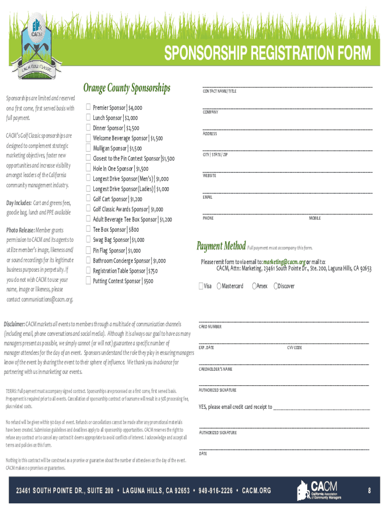 Fillable Online Fillable Online Sponsorship Forms - Form ... Fax Email ...