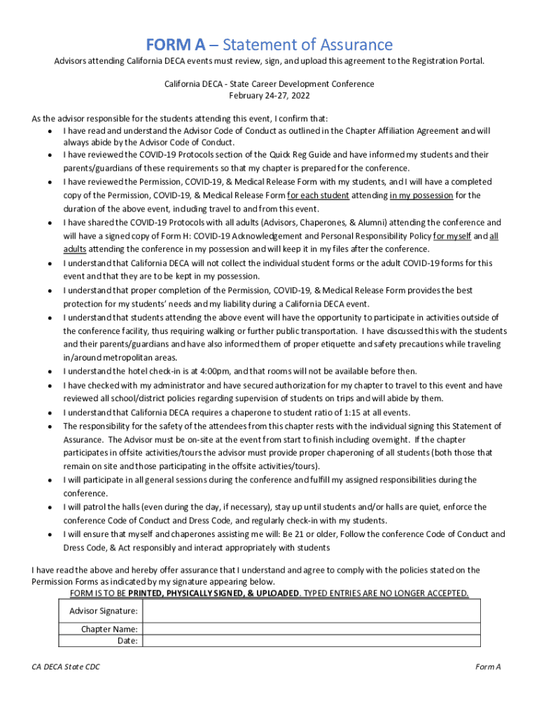 Fillable Online CA DECA 2022 - Form A - Statement of Assurance.doc Fax ...