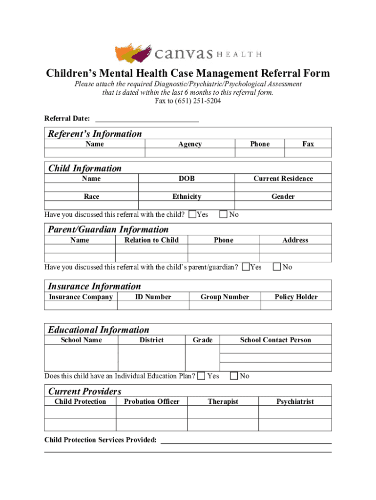 Fillable Online Childrens Mental Health Case Management Referral Form ...
