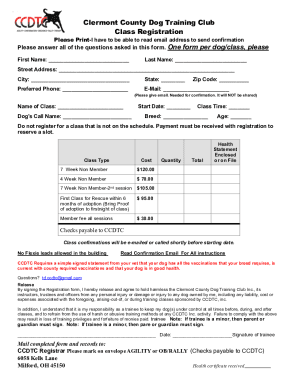 Fillable Online Class Registration form 12.21 Fax Email Print - pdfFiller