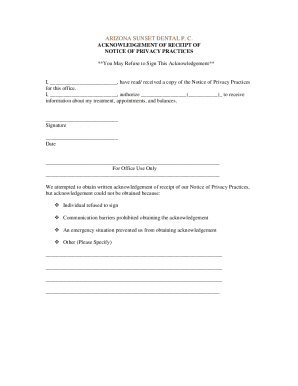 Fillable Online Acknowledgement Of Receipt Of Notice Of Privacy Practices ... Fax Email Print ...