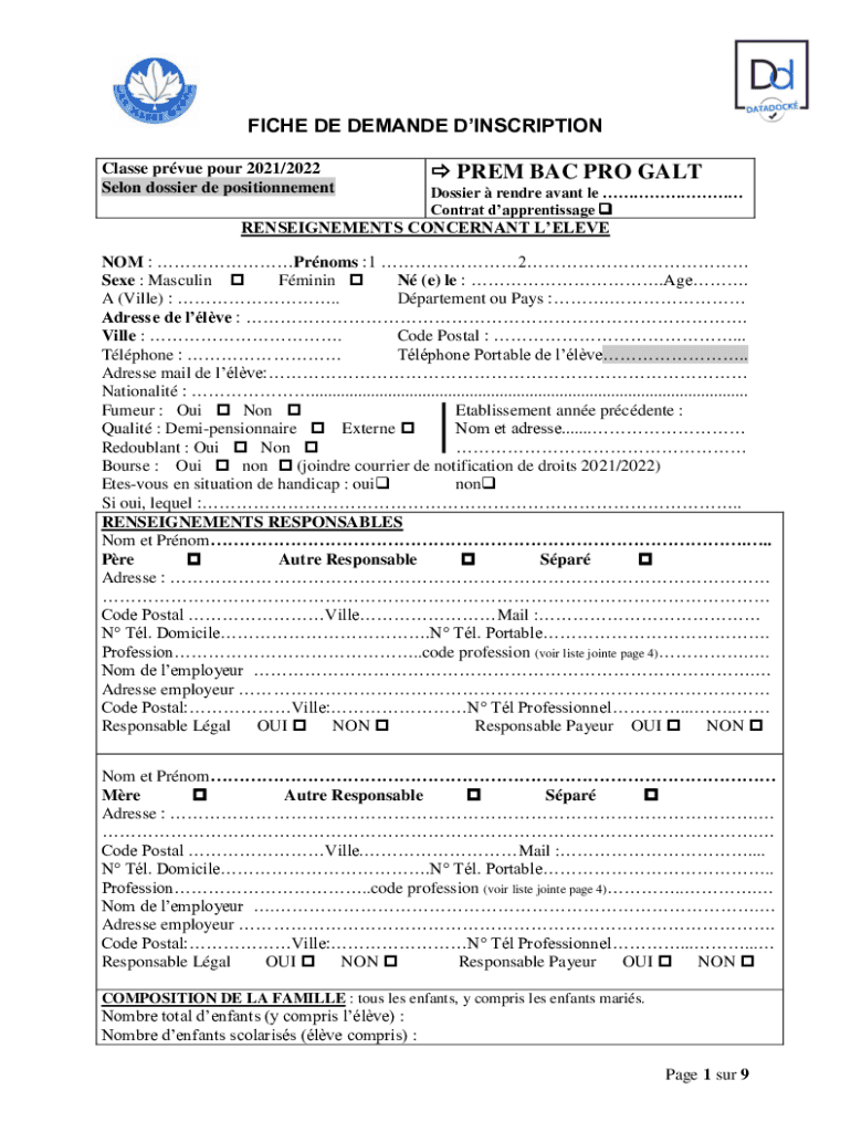 Fillable Online PREM BAC PRO ASSP Dossierrendre avant le RENSEIGNEMENT ...