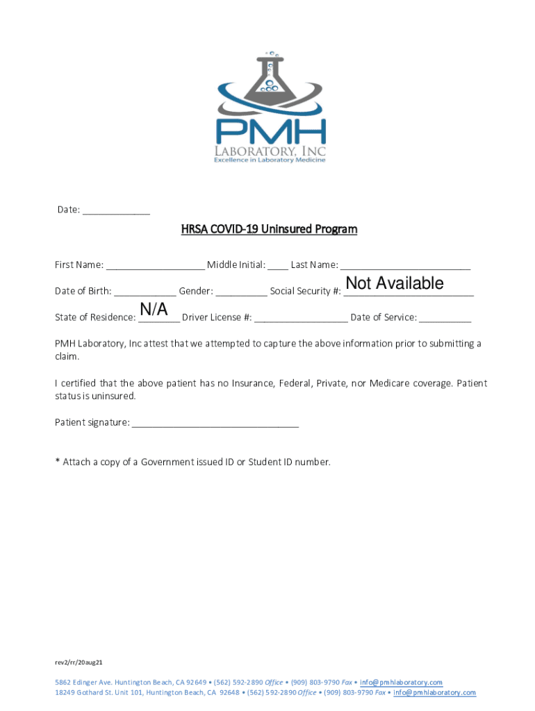 Fillable Online Fillable Online HRSA COVID-19 Uninsured Program ... Fax ...