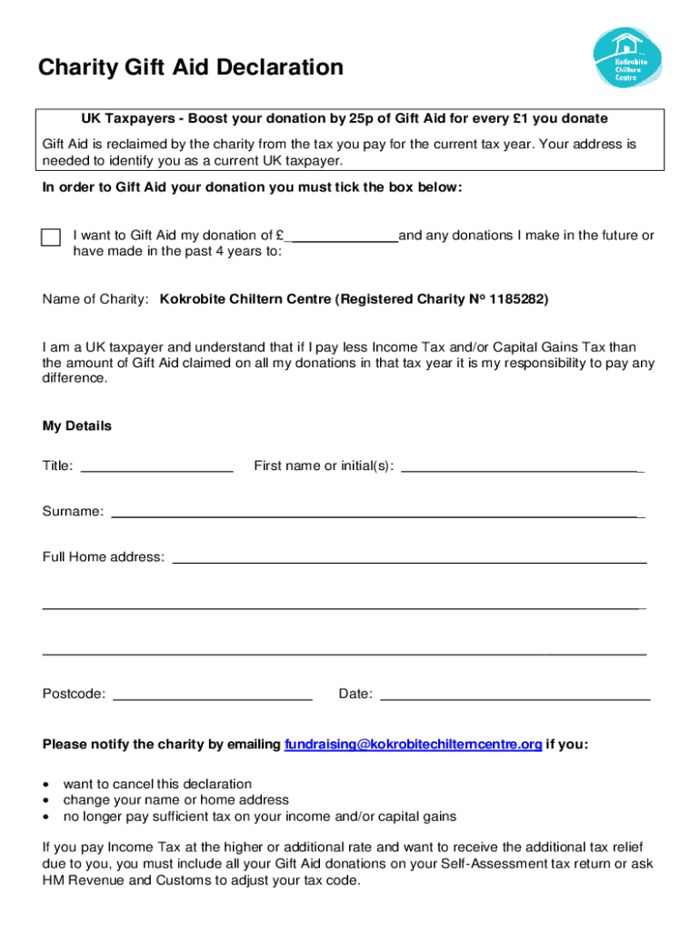 UK Gift Aid Declaration Form - Blank Fillable Template | Fill Out ...
