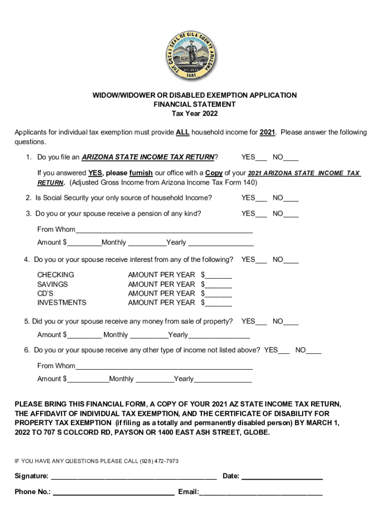 Fillable Online WIDOW/WIDOWER OR DISABLED EXEMPTION APPLICATION Fax ...
