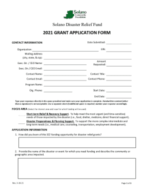 Fillable Online www.solanocf.orgDISASTER RELIEF GRANT APPLICATION FORM ...
