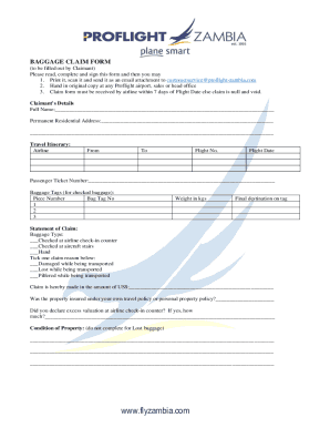 Fillable Online BAGGAGE CLAIM FORM (Prolight):Layout 1 - proflight ...