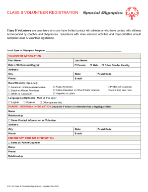 Fillable Online media specialolympics Volunteers Class B Form and ...