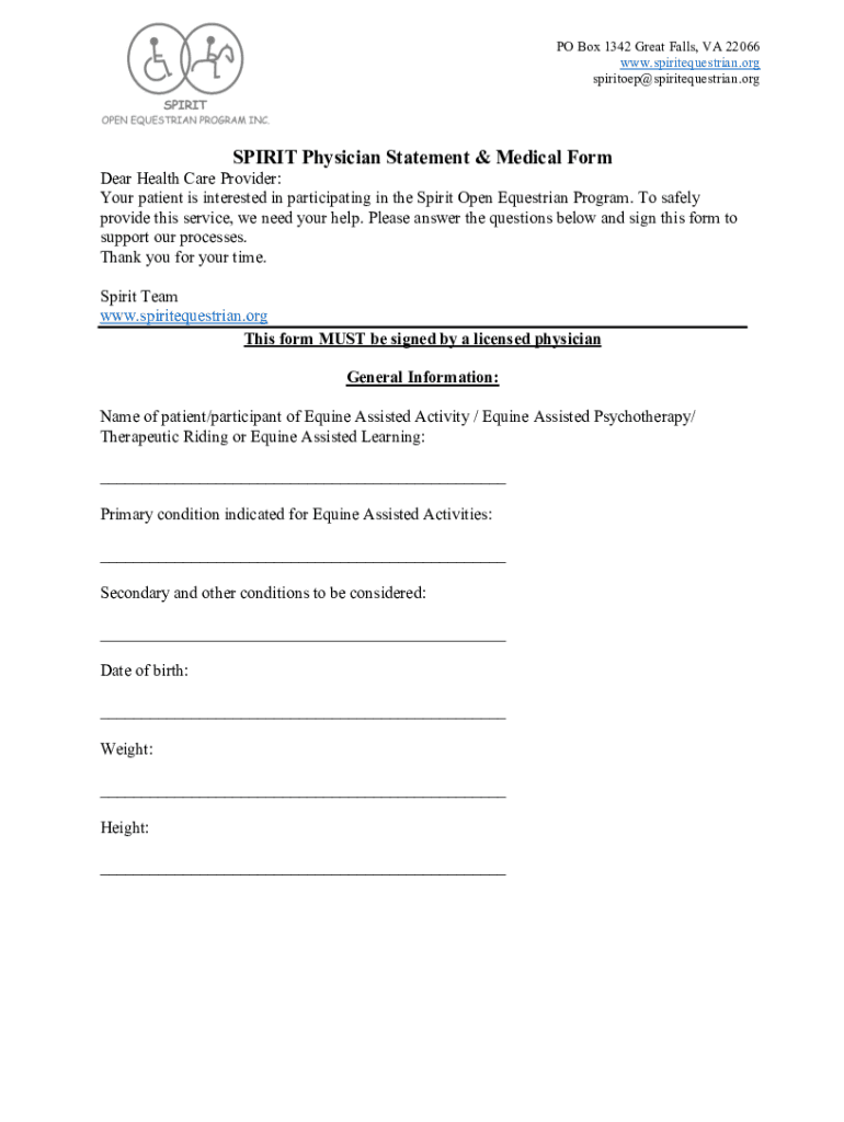 Fillable Online Participant Medical History and Physicians Statement ...