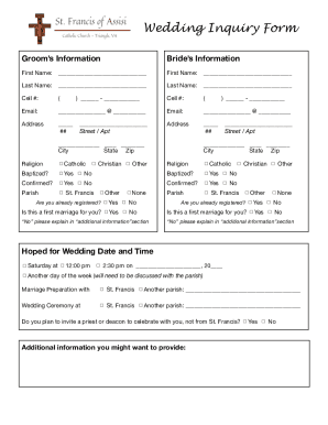 Fillable Online Wedding Inquiry Form Fax Email Print - pdfFiller