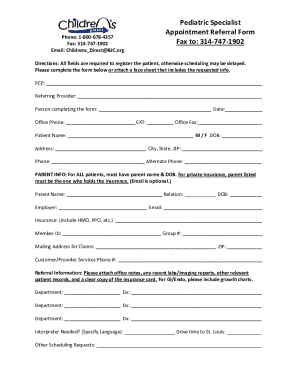 Fillable Online Pediatric Specialist Appointment Referral Form Phone: 1 ...