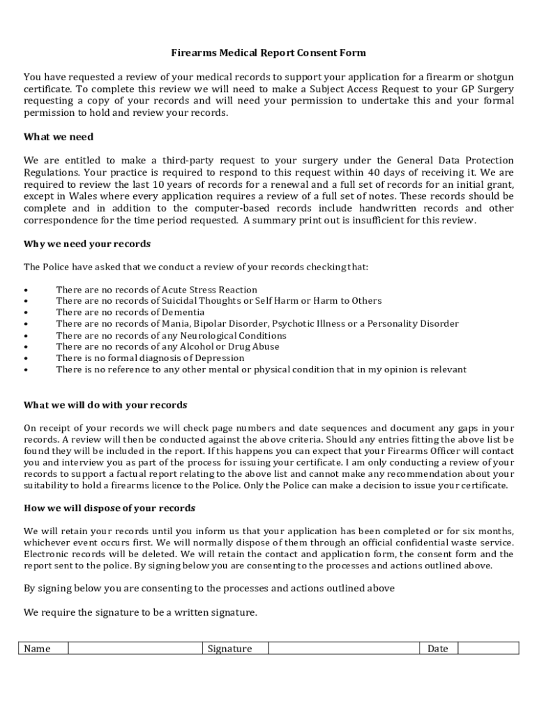 Fillable Online Firearms Medical Report Contact and Application Form ...