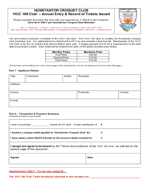 Fillable Online hunstantoncroquetclub co HCC - Final 100 Club ...