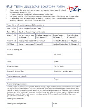 Fillable Online Get the free ISSC ACTIVITIES BOOKING FORM - Ipswich ...