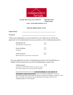 Fillable Online Rental Application Form - irentalslarne.co.uk Fax Email ...