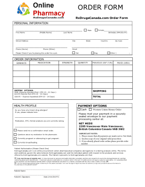 Fillable Online Canada Pharmacy - Canadian Pharmacy Order Form. Canada ...