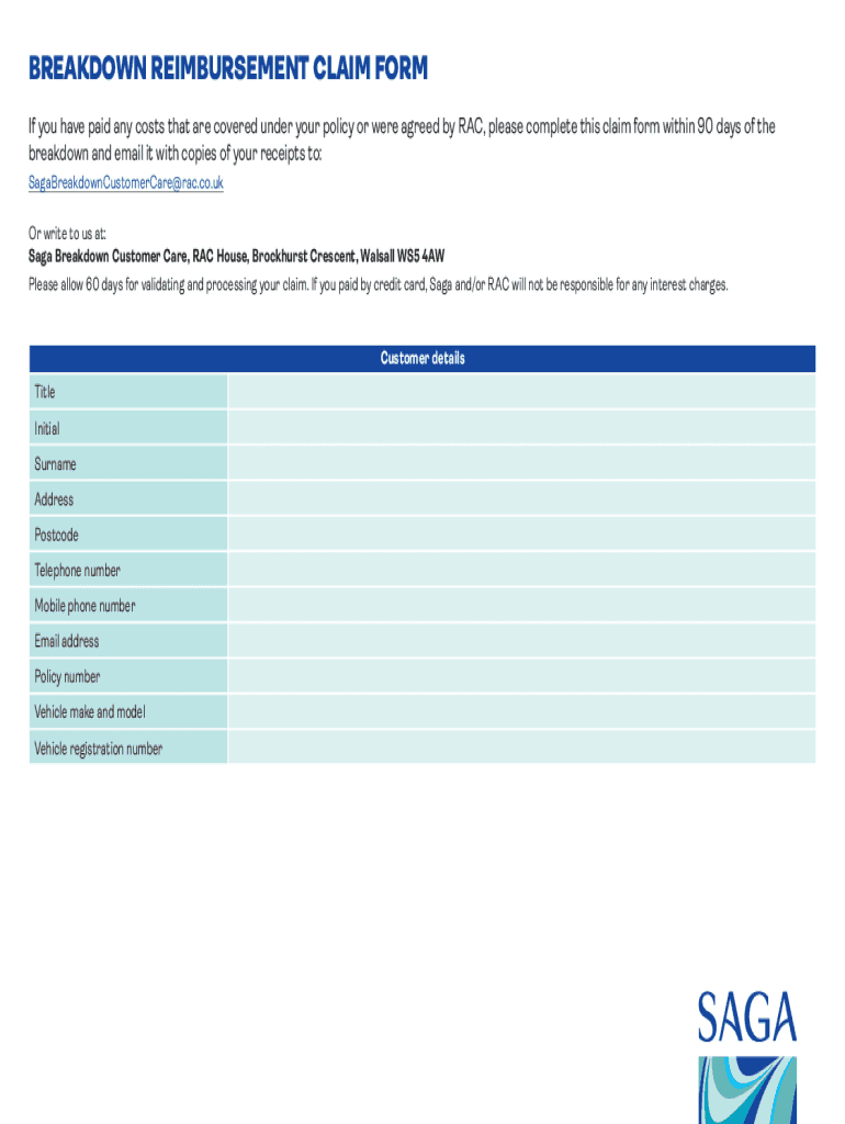 Fillable Online Breakdown Reimbursement Claim Form - HSBC Fax Email ...
