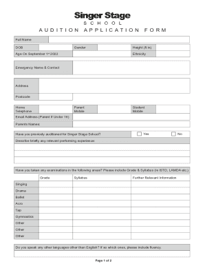 Fillable Online AUDITION APPLICATION FORM - sandrasinger.com Fax Email Print - pdfFiller