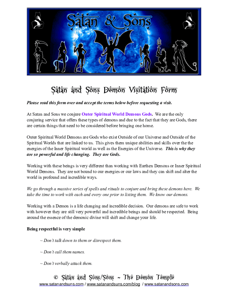 Fillable Online Satan and Sons Demon Visitation Form Fax Email Print ...
