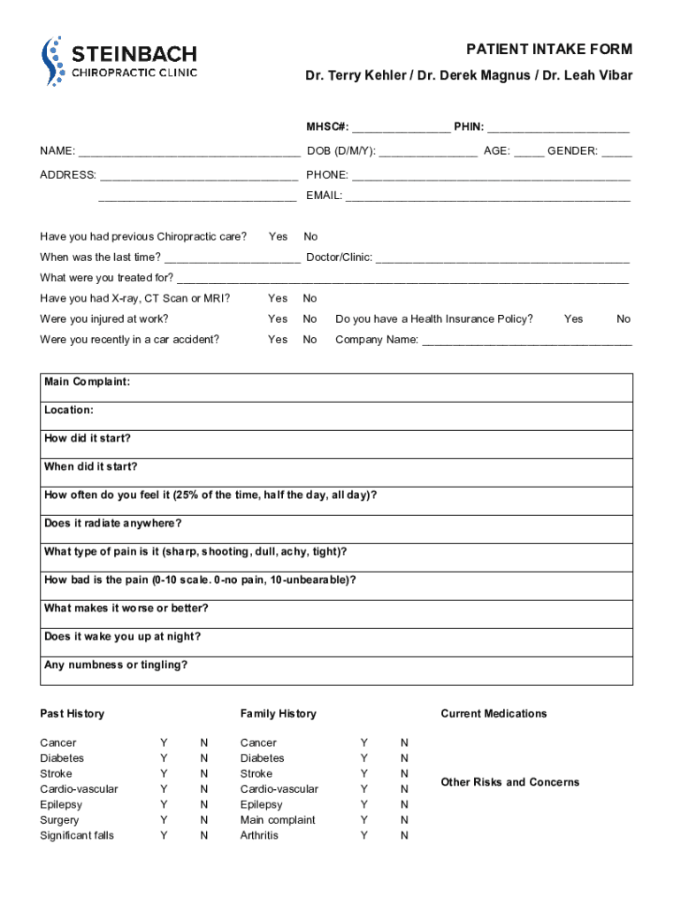 Fillable Online PATIENT INTAKE FORM LIFE CHIROPRACTIC Patient Name: Date: 1 Fax Email Print ...
