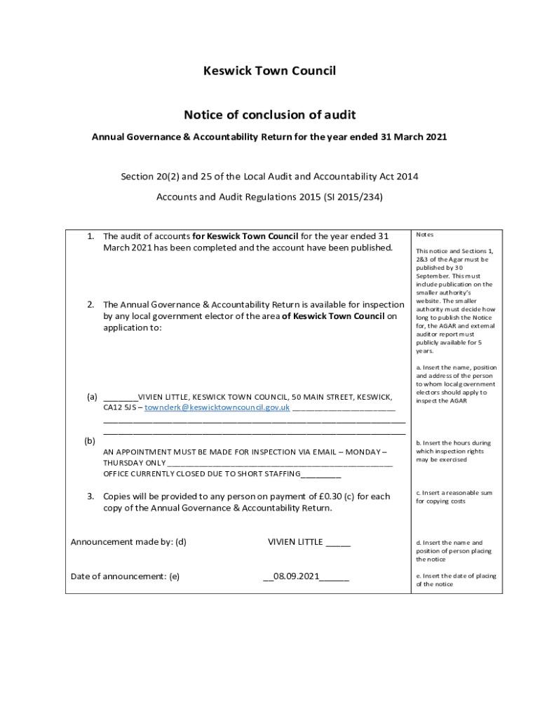 Fillable Online keswicktowncouncil gov Annual Governance ...