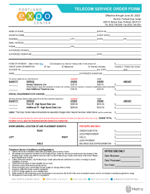 Fillable Online Get the free TELECOM SERVICE ORDER FORM - Portland Expo ...