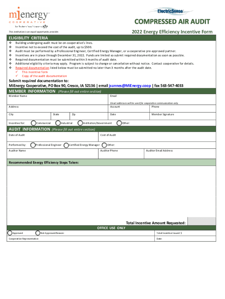 Fillable Online 2022 Incentive Form -- Compressed Air Audit Fax Email Print - pdfFiller