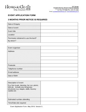 Fillable Online EVENT APPLICATION FORM - Newcastle Fax Email Print ...