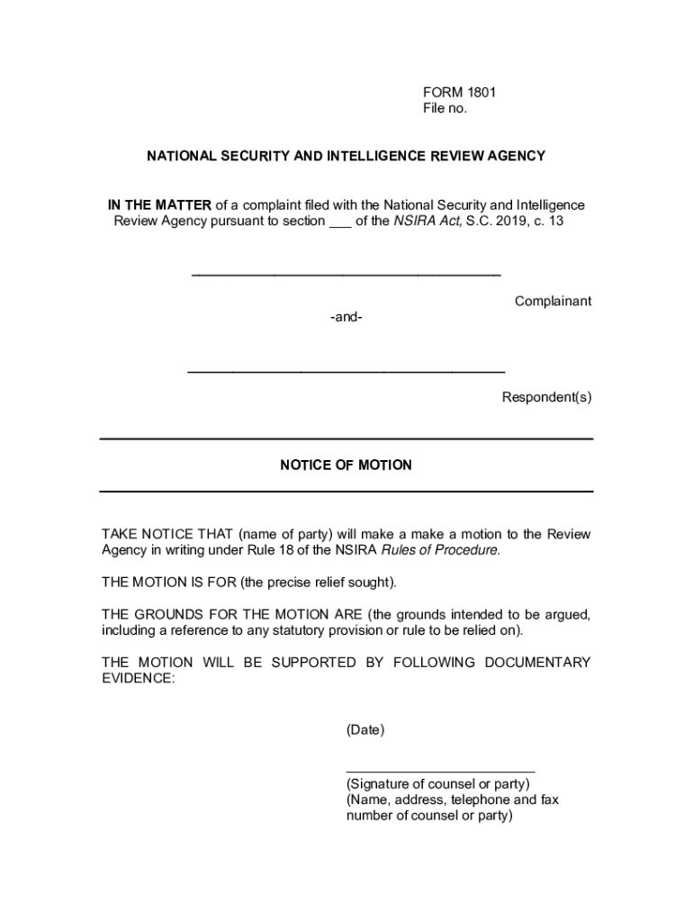 Fillable Online FORM 1801 File no. NATIONAL SECURITY ... - nsira-ossnr ...