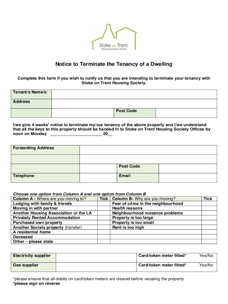 Fillable Online www.wonder.legalngmodeleTenant's Notice to Terminate ...