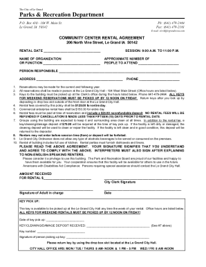 Fillable Online COMMUNITY CENTER RENTAL AGREEMENT Fax Email Print ...
