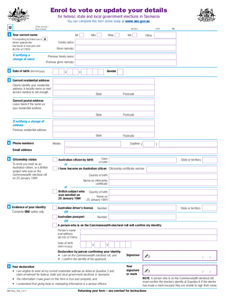 Fillable Online Fillable Online Enrol to vote or update your details ...