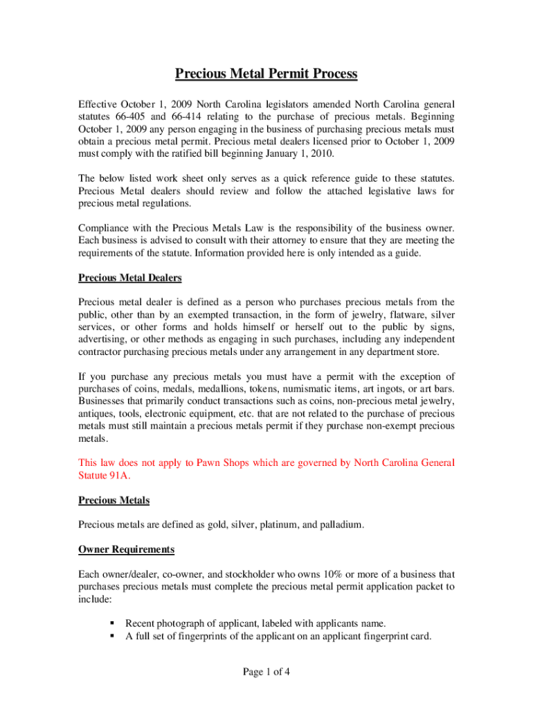 Fillable Online www.ncdps.govprecious-metal-business-formsPrecious ...