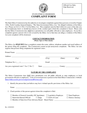 Fillable Online Official Use Only: STATE ETHICS COMPLAINT FORM Fax ...