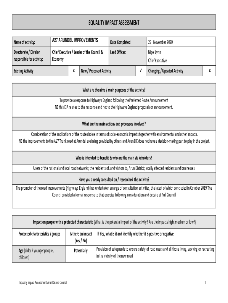 Fillable Online Equality Impact Assessment Form (EIA) - Arun District Fax Email Print - pdfFiller