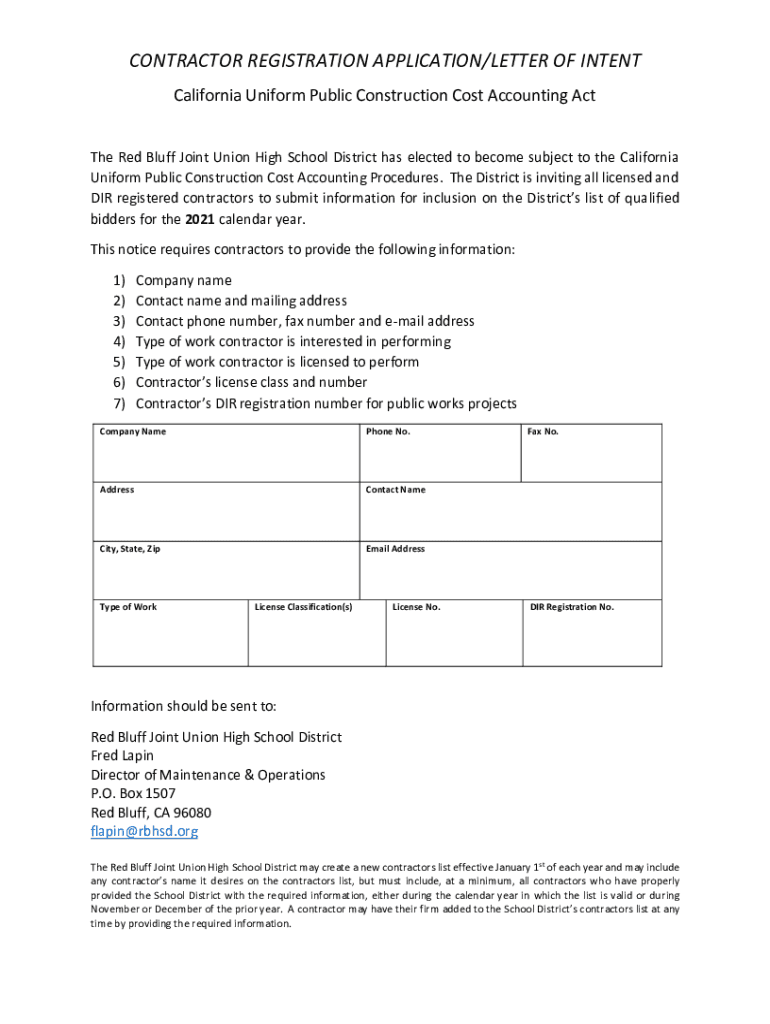 Fillable Online Get the free PDF CONTRACTOR REGISTRATION FORM ...
