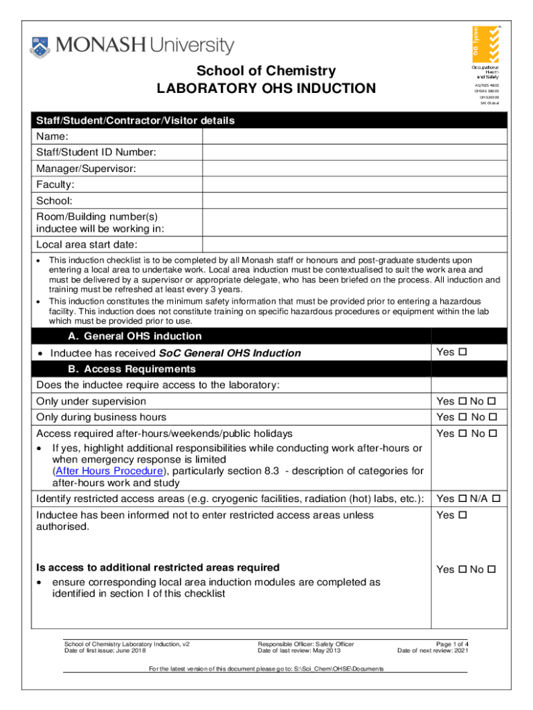 Fillable Online Fillable Online LOCAL AREA OHS INDUCTION CHECKLIST Fax ...