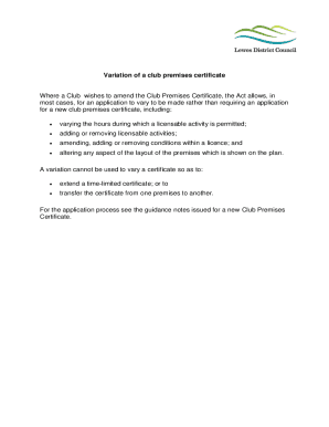 Fillable Online Variation of a club premises certificate Fax Email Print - pdfFiller