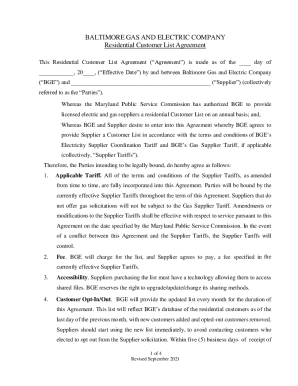 Fillable Online BGE Customer List Agreement - Baltimore Gas and ...