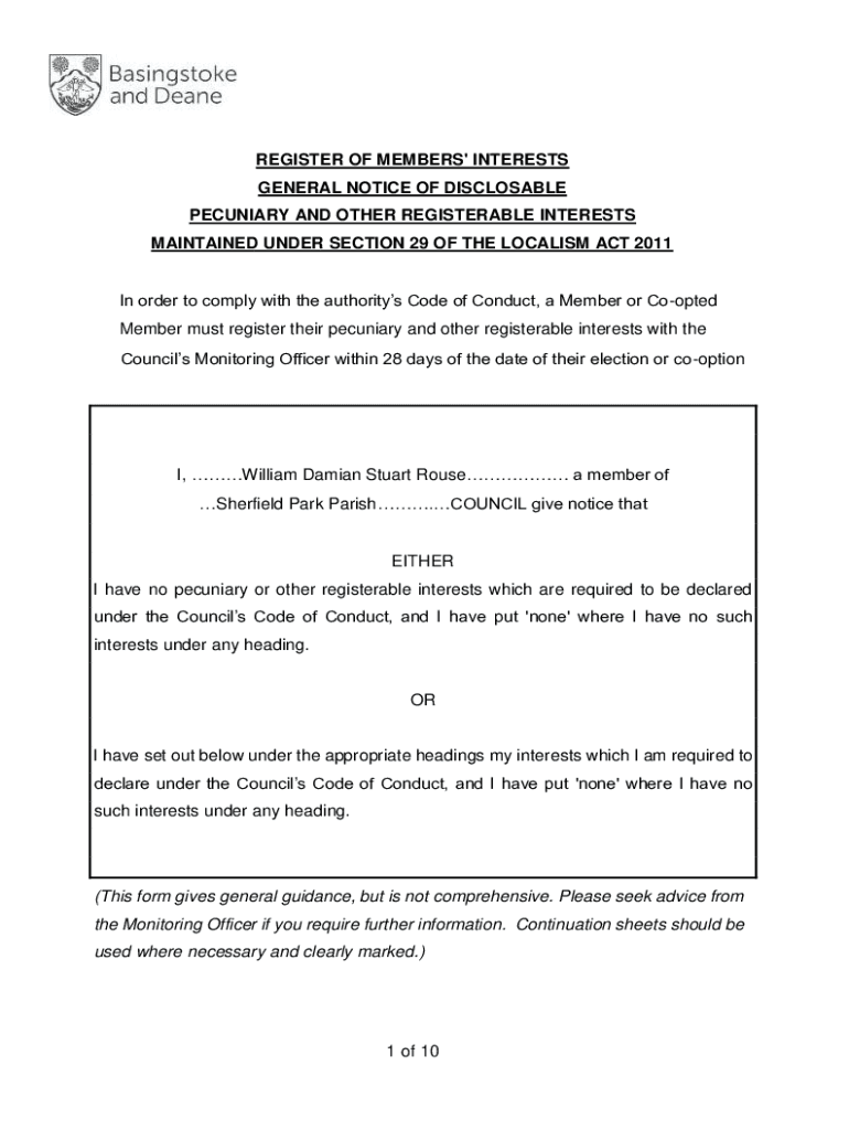 Fillable Online Register of members interests form Fax Email Print ...