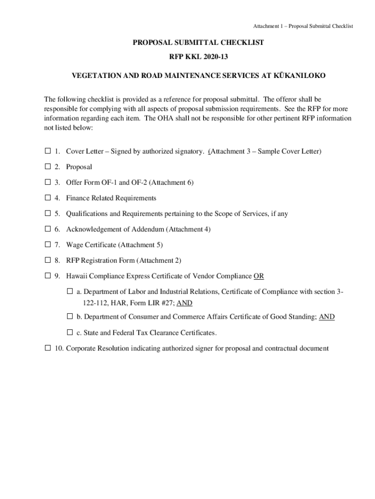 Fillable Online Fillable Online Attachment 1 Proposal Submittal Checklist ... Fax Email Print ...