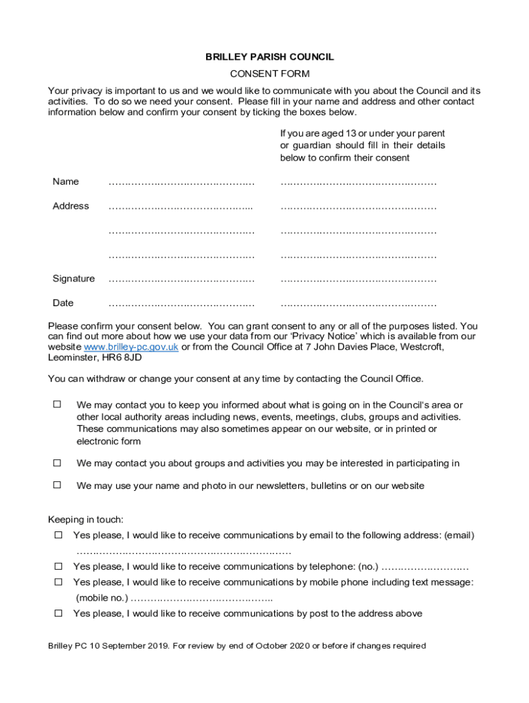 Fillable Online STUDLEY PARISH COUNCIL CONSENT FORM Fax Email Print ...