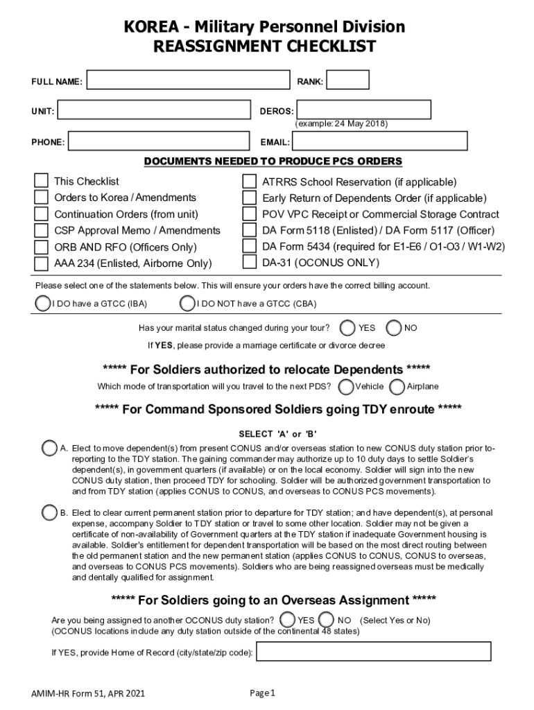 Fillable Online Fillable Online KOREA - Military Personnel Division ...