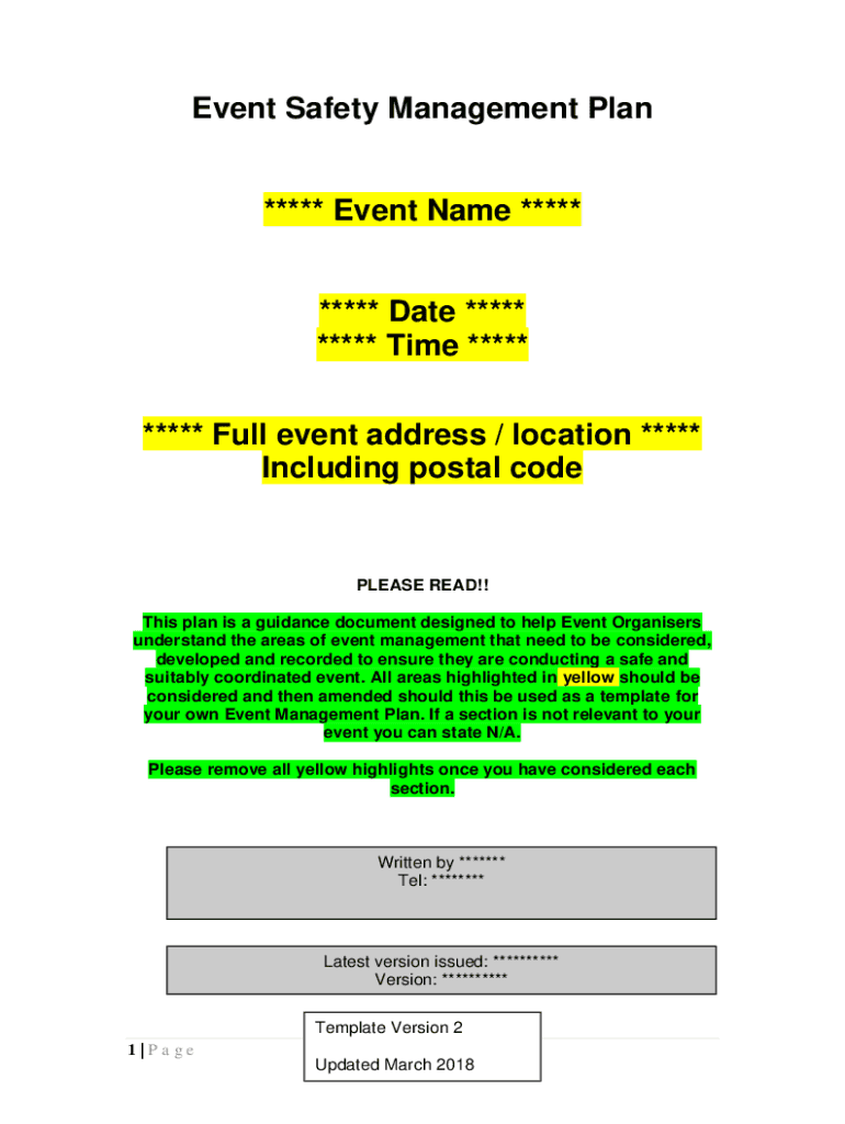 Fillable Online Event Safety Management Plan. Event Safety Management ...