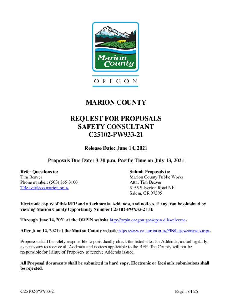 Fillable Online MARION COUNTY REQUEST FOR PROPOSALS SAFETY CONSULTANT ... Fax Email Print ...