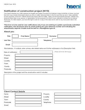 Fillable Online HSENI Form: NI10 hseni Fax Email Print - pdfFiller